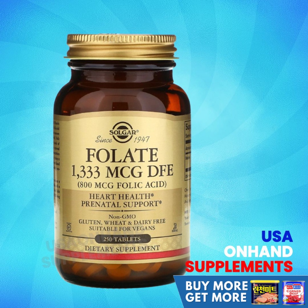 USA Onhand | Solgar, Folate, 1,333 mcg DFE, 400 mcg, Folate as Metafolin, Support Heart Health ...