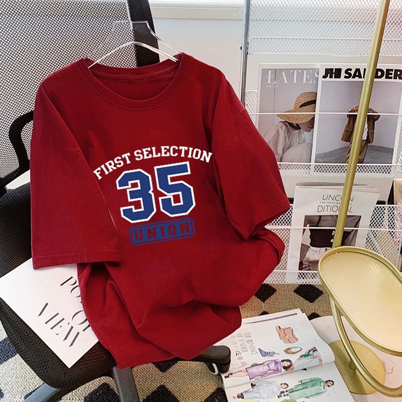 New Korean Version T-shirt Rose Red Loose Summer Couple Tops Unisex ...