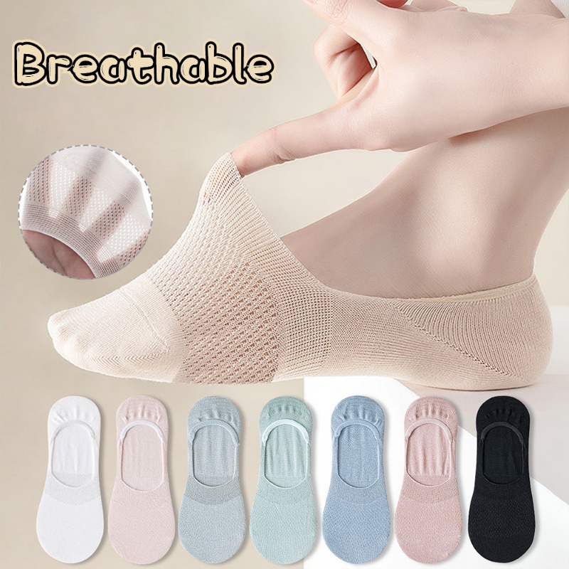 Women Invisible Candy Colour Boat Socks/ Summer Non-Slip Mesh Ankle ...
