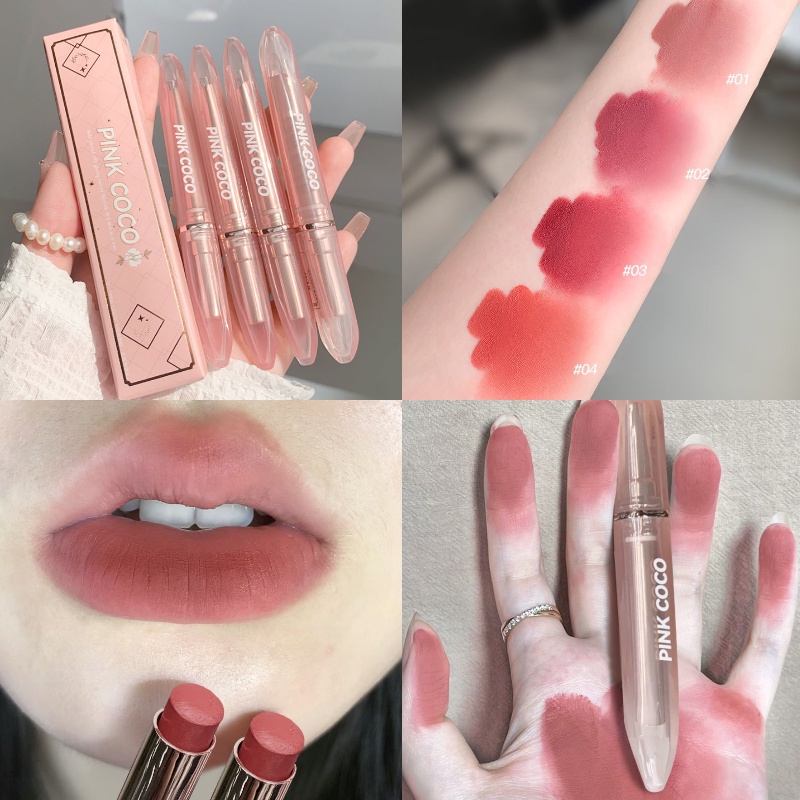 Pink Coco Girl's Heart Powder Thin Tube Lipstick Matte Whitening Lip ...
