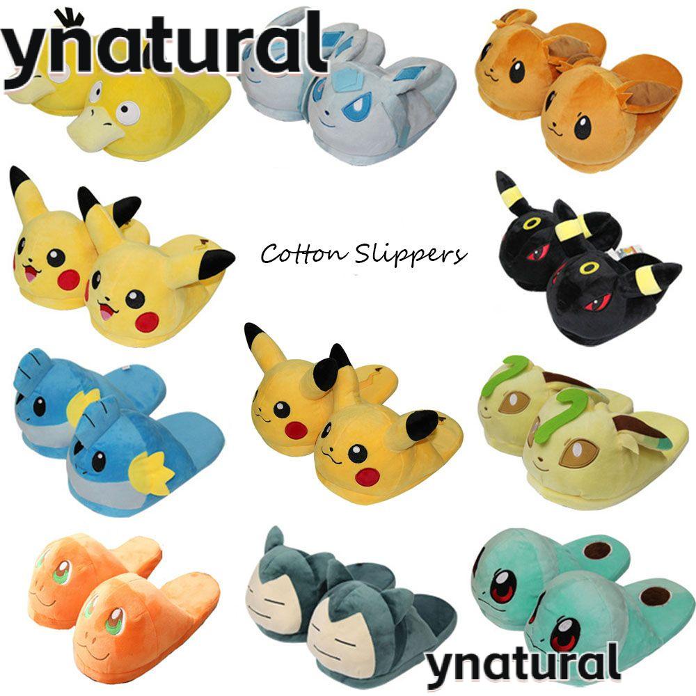 YNATURAL Pokemon Cotton Slippers Anime Eevee Leafeon Plushie Shoes ...
