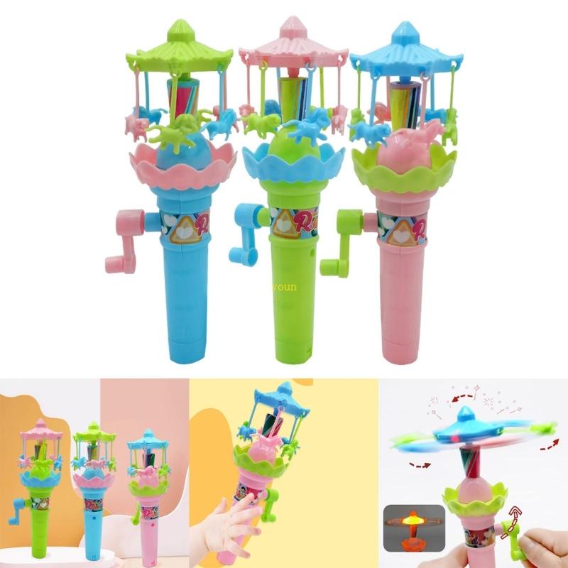 youn Manual Rotation Carousel Toy with Gear Mechanism LED Lights for ...