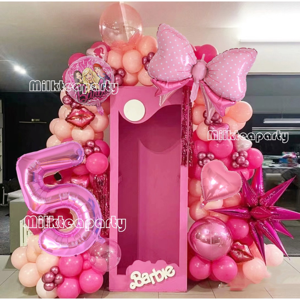 76pcs Pink Barbie Balloon Pink Bow-knot Balloon Set 32inch Pink Number ...