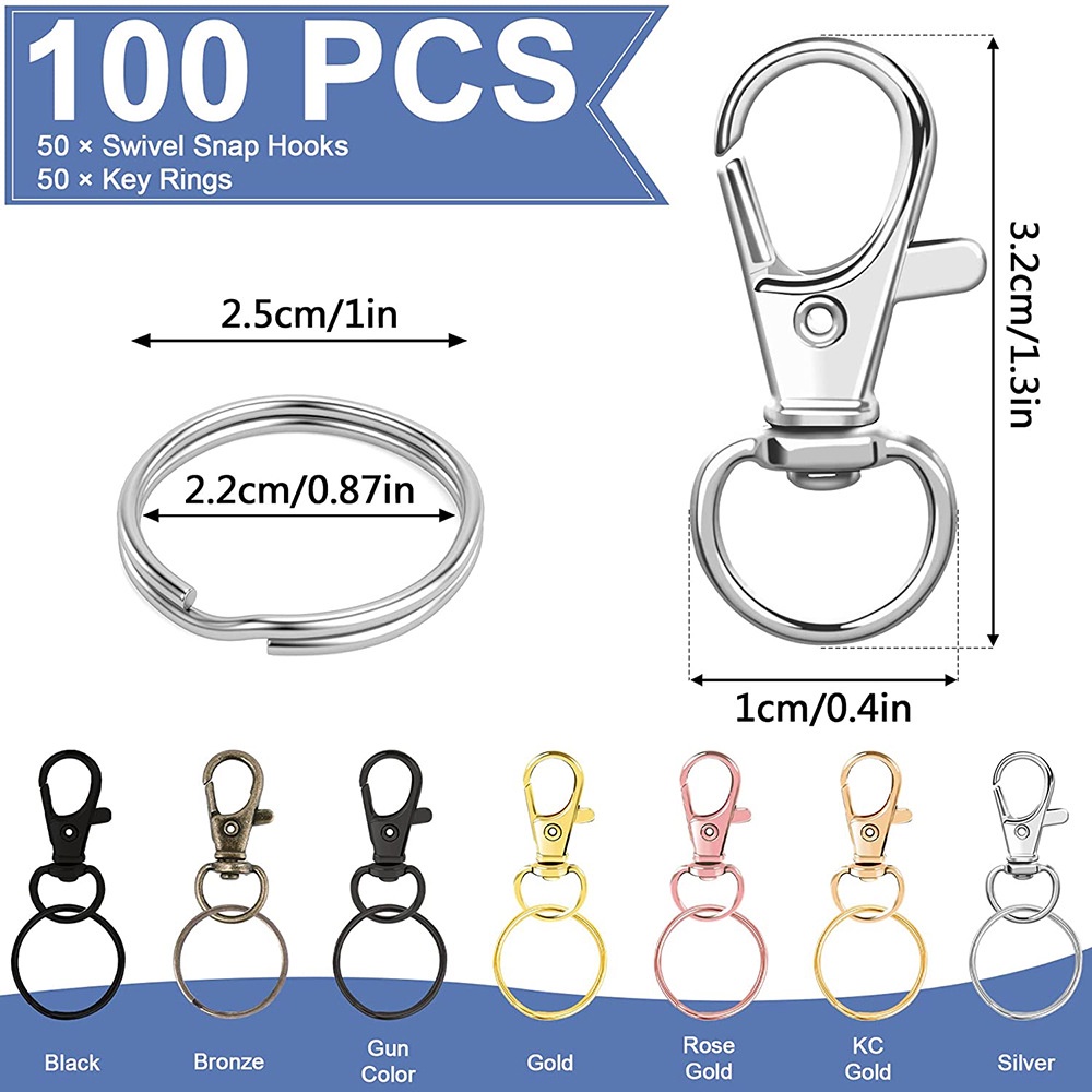 100pcs Gold Silver Keyring DIY Keychain Split Rings Keyfob Key Rings ...