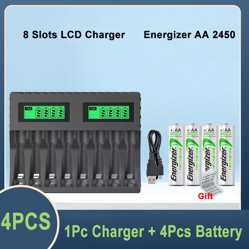 8 Slot Smart Fast Charger LCD Display with USB Cable for 1.2V AA/AAA NI ...
