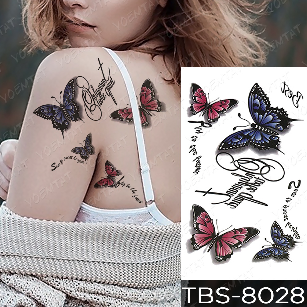 3d Butterfly Sexy Temporary Tattoo Sticker Lettering Realistic Body Art Shoulder Back Tatu Man