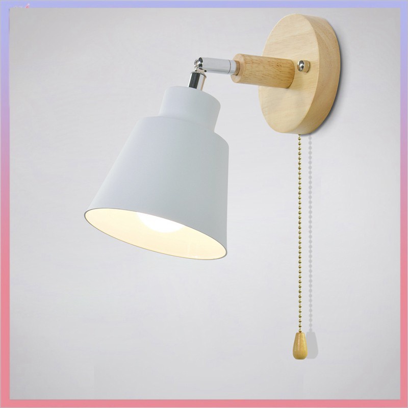 Freely Rotatable Nordic Wooden Bedside Lamp Sconce Wall Light for ...
