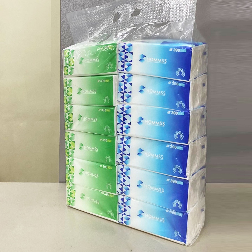 FT-00409 12PCS/Pack 100% Wood Plup Disposable Facial Tissue 390 Sheets ...