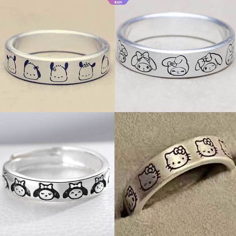Kawaii Kuromi Hello Kitty Couple Ring Anime Adjustable Opening Sanrio ...