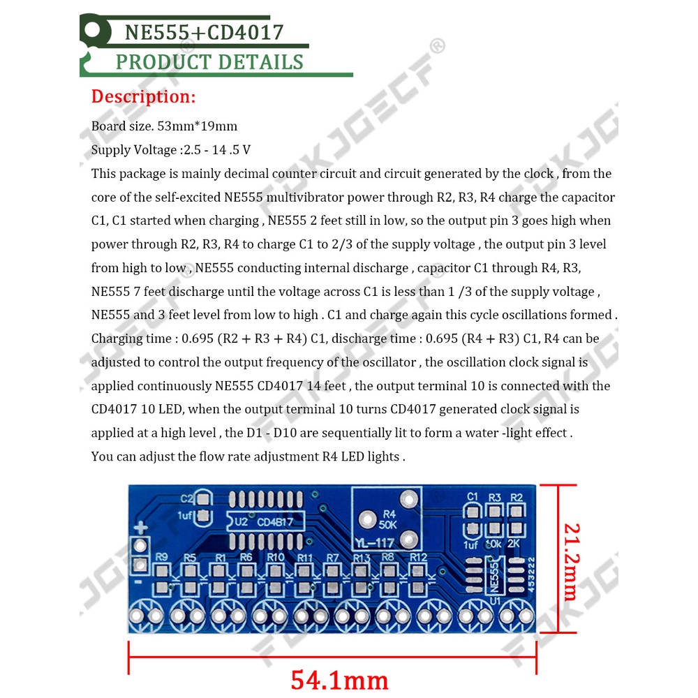 NE555 CD4017 Running LED Flow Light Electronic Production Suite Control ...