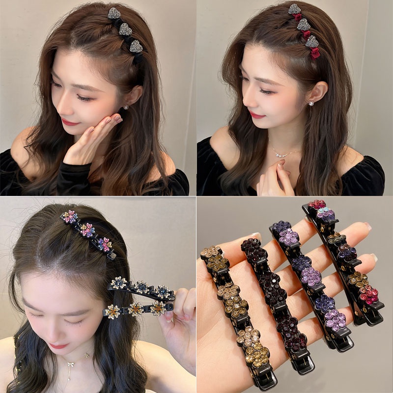 Korean Exquisite Rhinestone Bangs Braided Hair Clip Fashion Women Clip ...