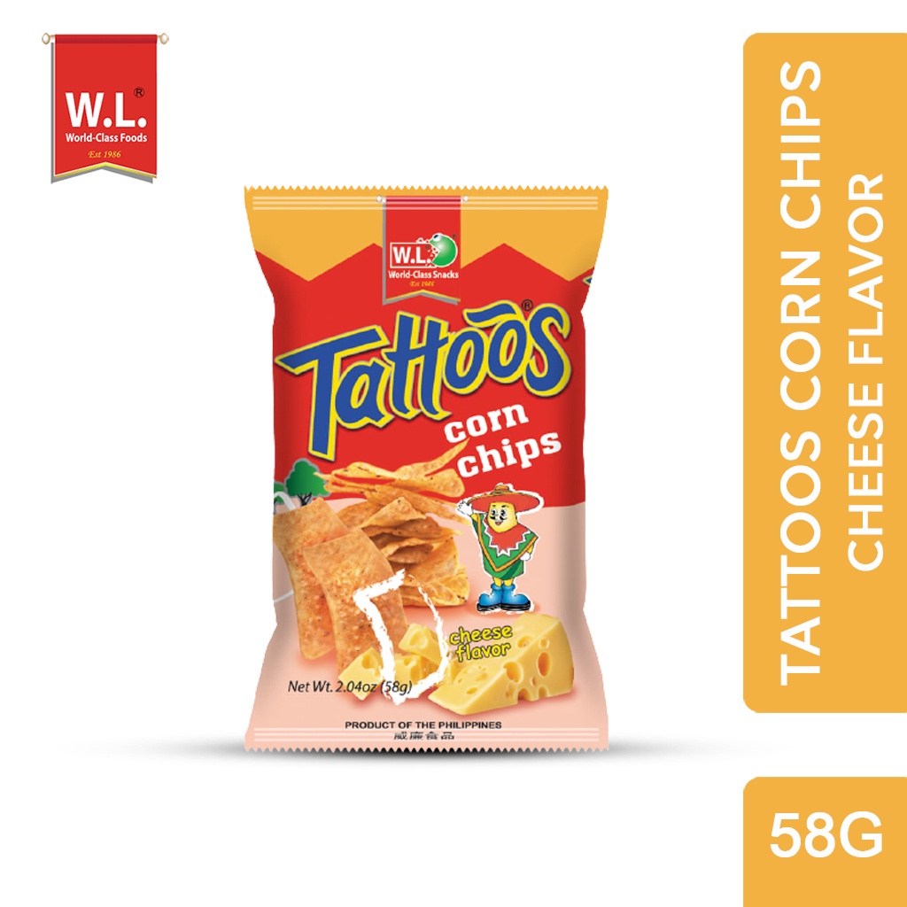 WL FOODS Tattoos Corn Chips Cheese Flavor 58g x 10's | Shopee Philippines