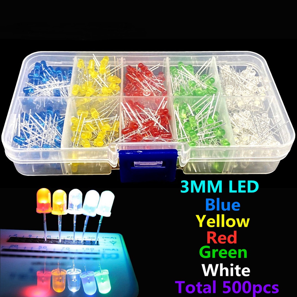 500pcs/Box 3MM LED Light Emitting Diode Beads Resistance Lights Kits ...