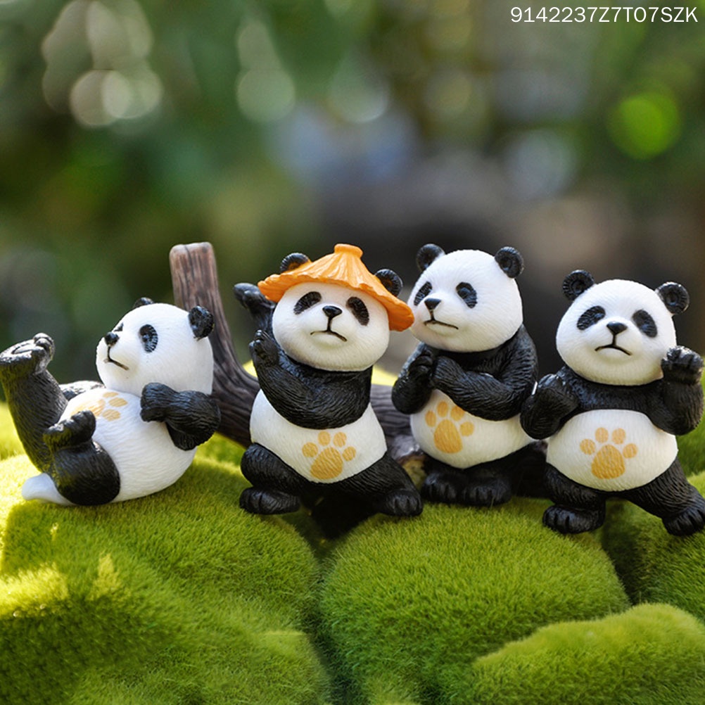 4 Pcs Fitness Panda Model Miniature Pandas Toy Figure Cake Topper ...