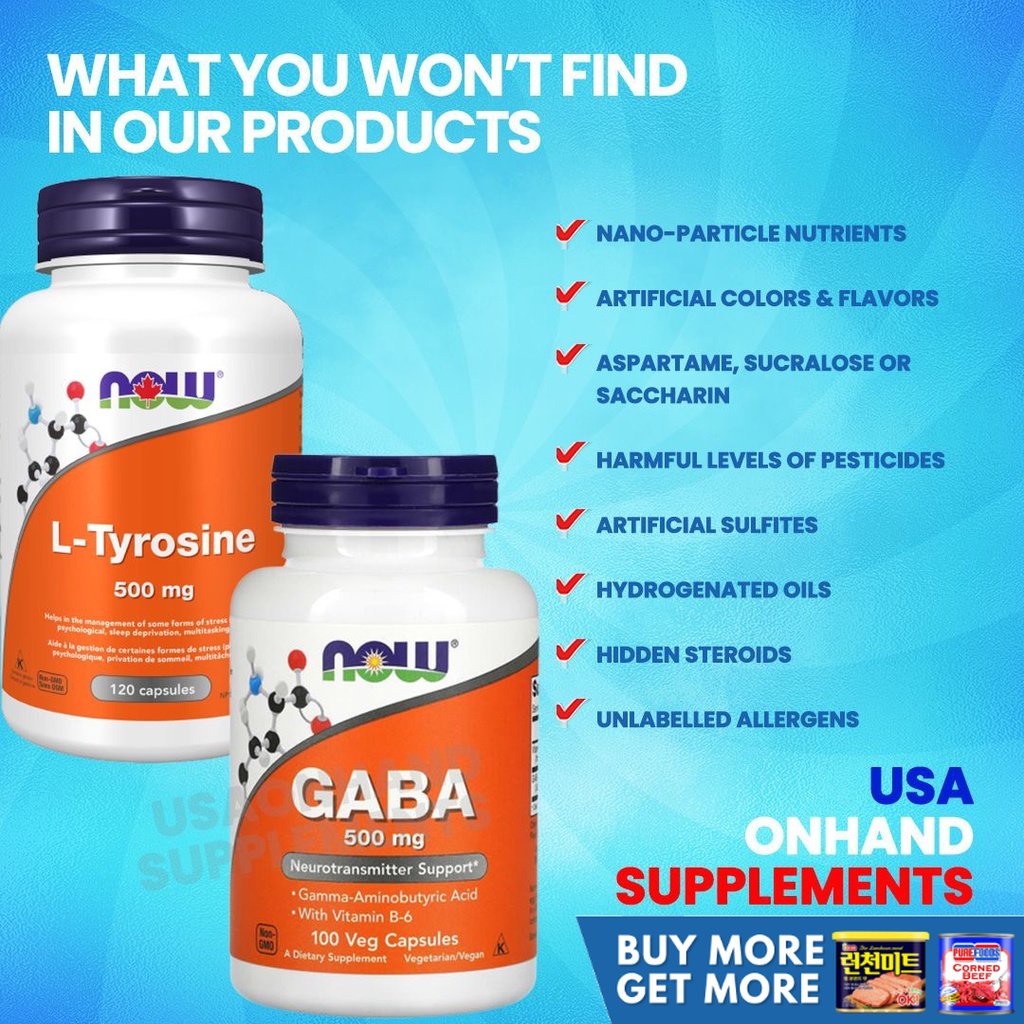 USA Onhand | Now Foods, GABA, Powder 170 g, L-tyrosine 500mg Gamma ...
