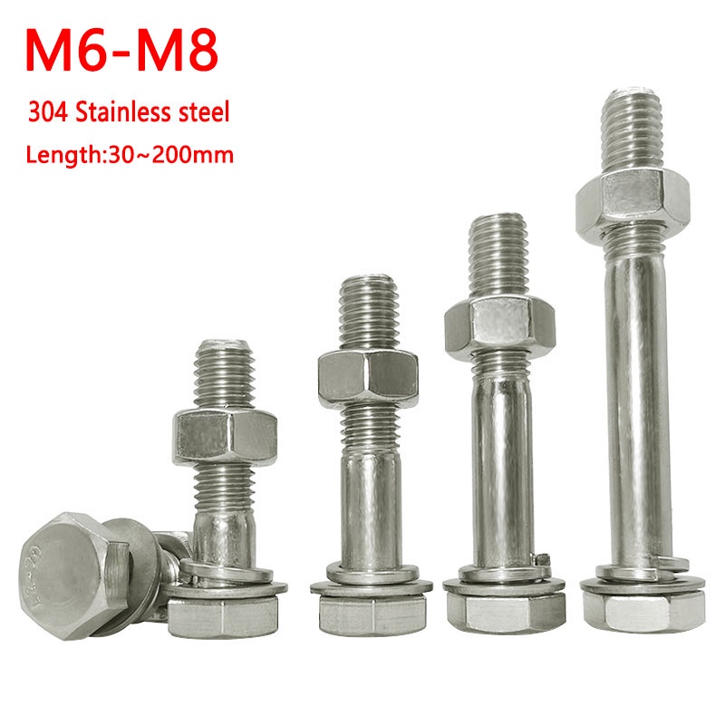 M6-M8 Partially Half Thread External Hex Head Screws 304 Stainless Nut ...