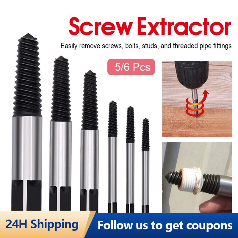 6pcs Broken Bolt Screw Extractor Remover Set Easy Out Drill Bits Tools ...