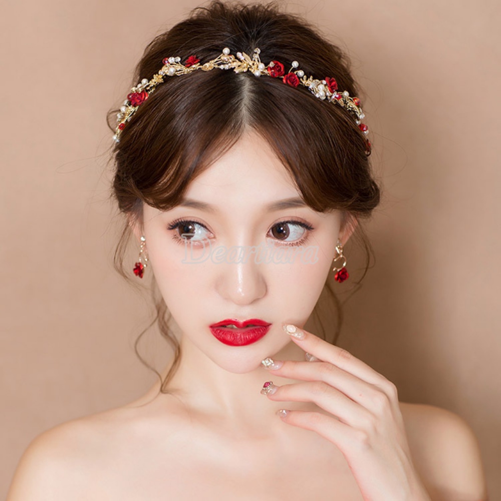 Bride's Headdress Red Hair Band Wedding Super Fairy Hair Band Dress ...