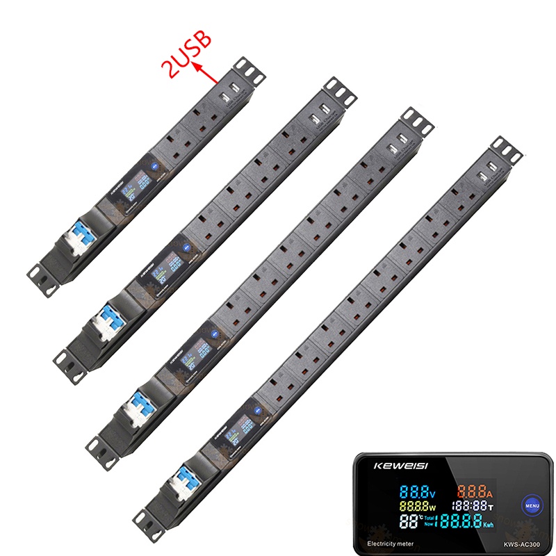 British standard three pin hole power distribution device, with digital display meter PDU power ...