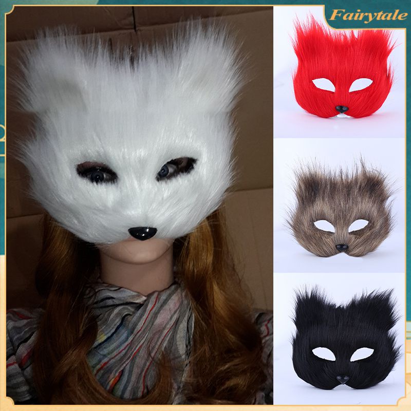 Fox Shape Half Face Mask Simulation Cat Hair Mask Creative Animal Mask ...