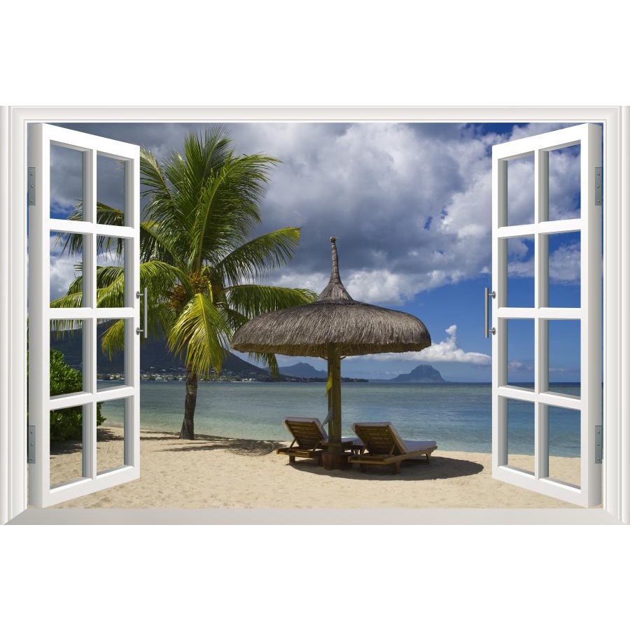Sea 3D Window View Sticker Wall Art Vinyl Decal Summer Beach Landscape ...