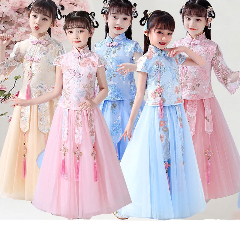 Hanfu Girls Costume Cheongsam Chinese New Year Summer Festival Clothing ...