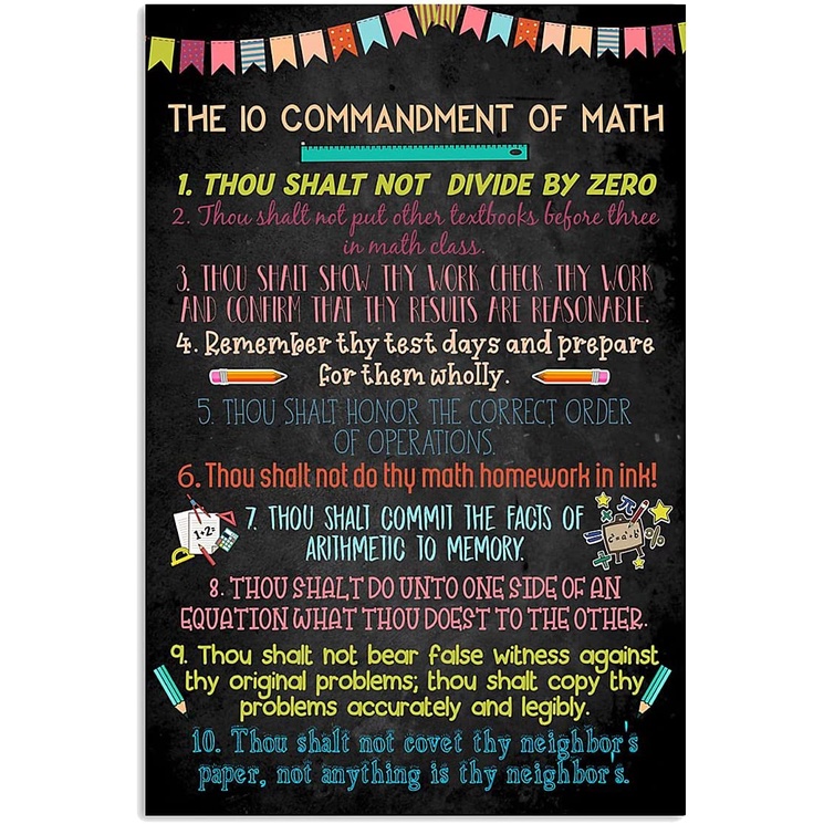 Math Classroom Poster 10 Commandment of Math Poster Gifts For Teacher ...