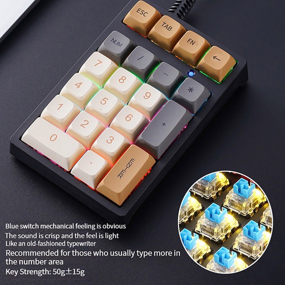 Mini USB Mechanical Numeric Keypad RGB Backlight Wired 21 Keys Numpad ...
