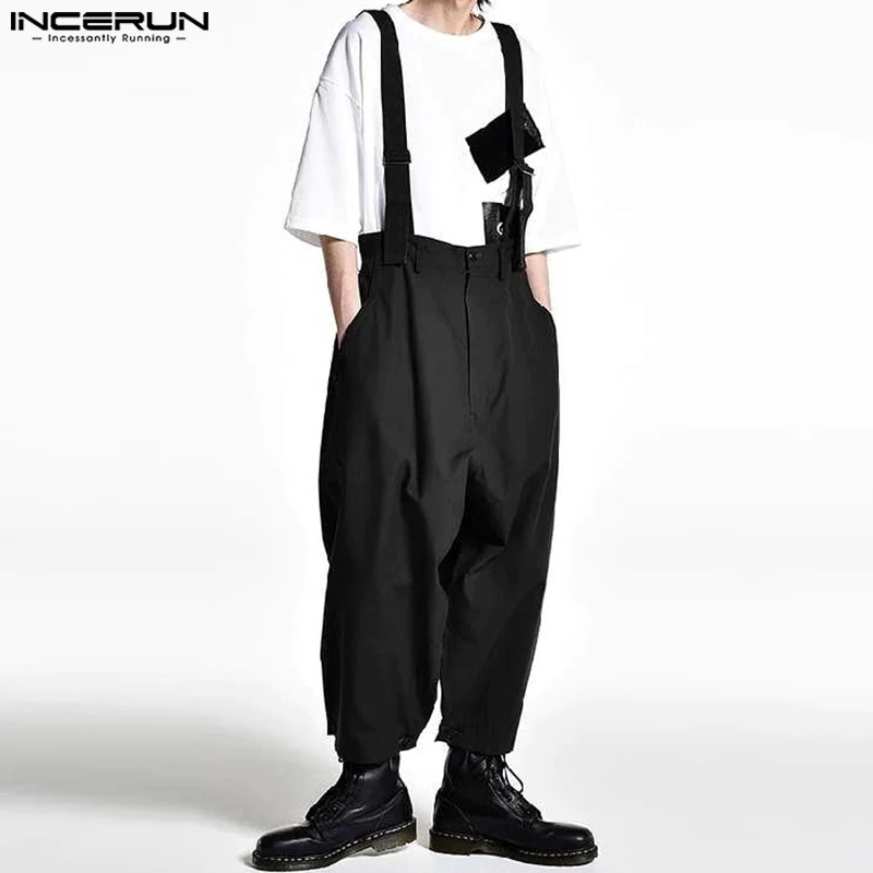 INCERUN Men's Loose High Waist Wide Leg Sleeveless Strap Pants | Shopee ...
