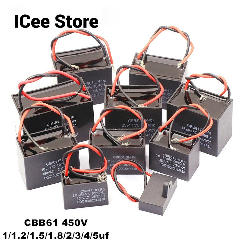 CBB61 Capacitor 450V 0.8UF 1UF 1.2UF 1.5UF 1.8UF 2UF 2.2UF 2.5UF 2.7UF ...