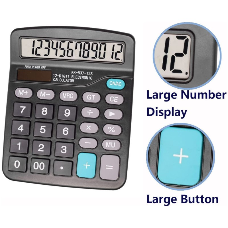 Dual Power Desktop Office School Electronic Calculators Large Display ...