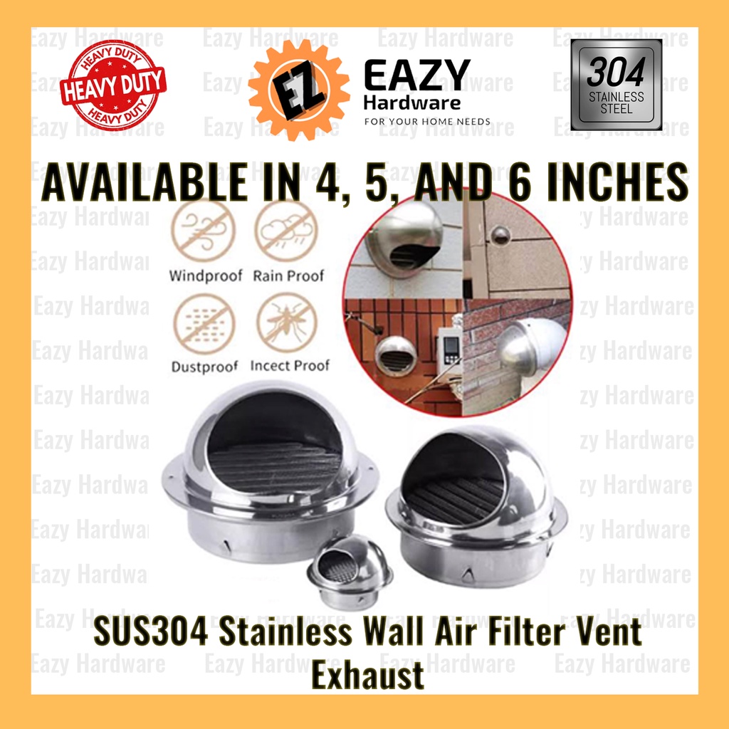 Heavy Duty SUS304 Stainless Wall Air Filter Vent Exhaust 4 5 6 inches ...
