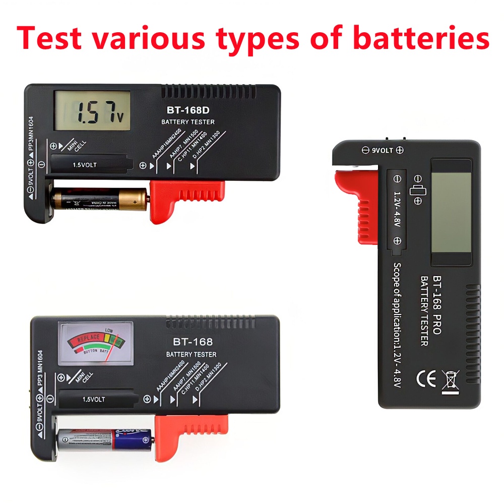 Universal Button Battery Meter Checker Tester AA AAA C D 9V Pointer ...