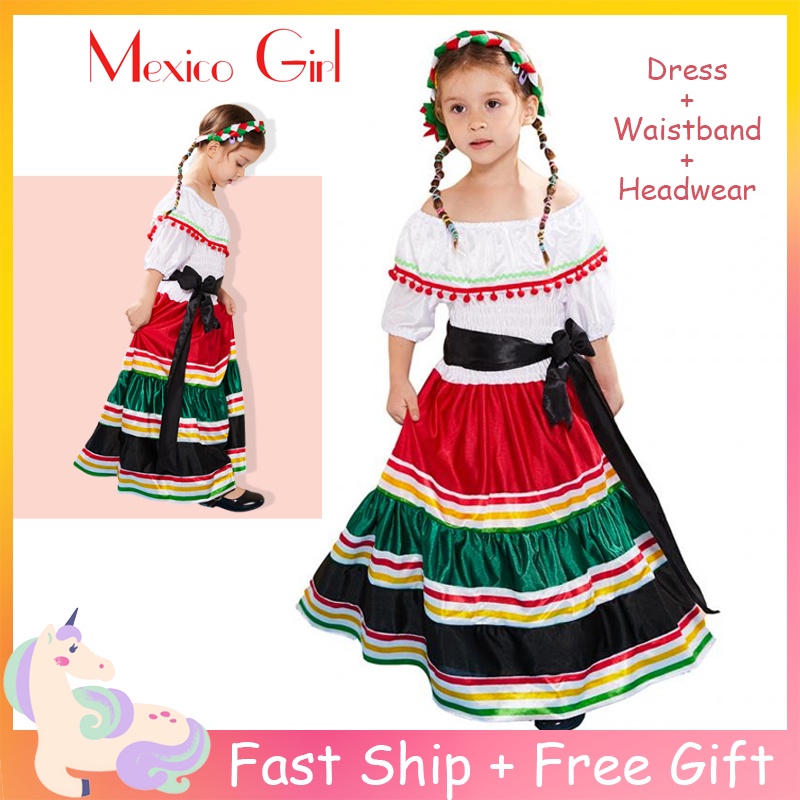 Traditional Folk Mexico Dress For Kids Girl Day of the Dead Girls Uc ...