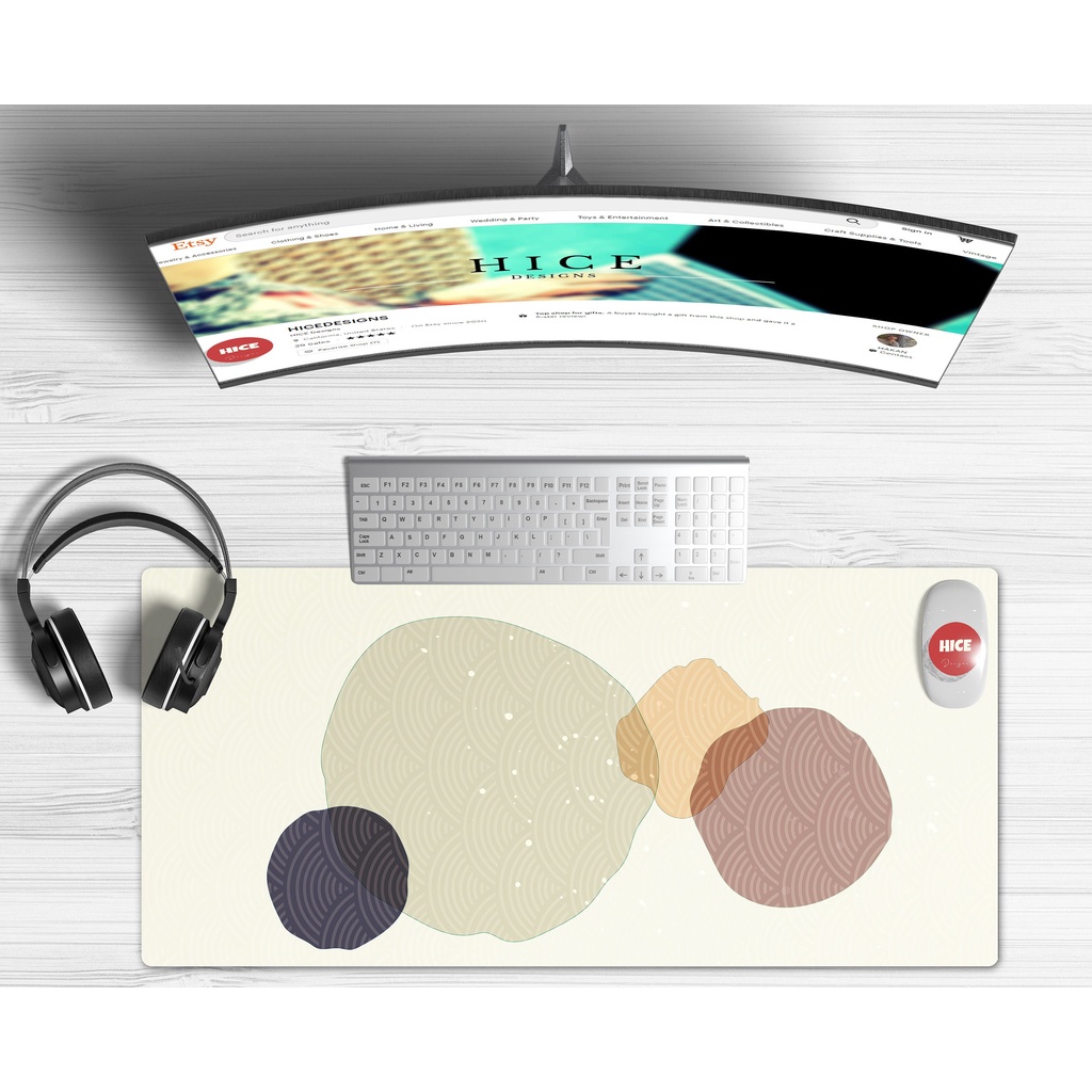 Japanese Art Beige Abstract Desk Mat, Cute Desk Mat, Extended Mouse Pad ...