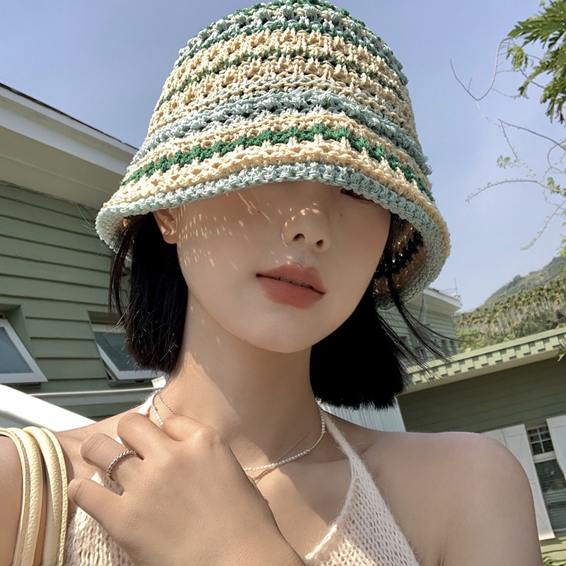 Color Bucket Hat Striped Fashion Sun Outdoor Breathable Girl ...