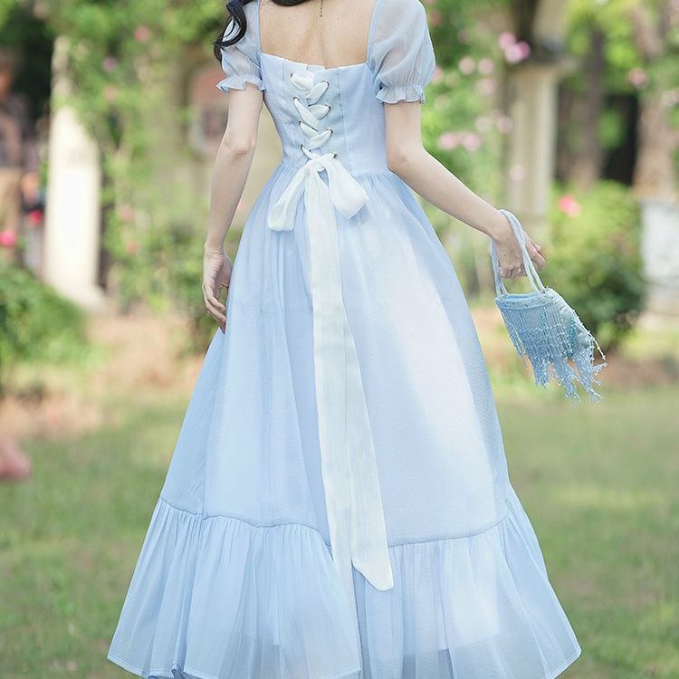 (COD) French Blue Dress Ladies First Love Vintage Gentle Chic Skirt ...