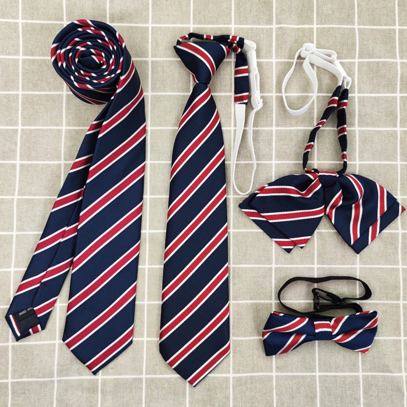 Red and Navy Stripes Japanese Style Basic JK Self-Tied Bow Tie Lazy ...