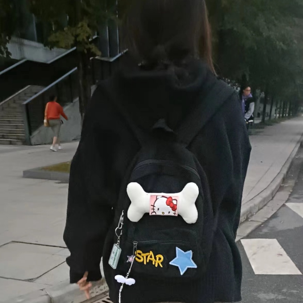 Y2k Millennium Style School Bag Cute Bones Black Backpack Niche Anime ...