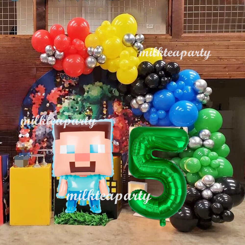 Minecraft Roblox Theme Balloon Garland Arch Kit Green Number Balloon ...