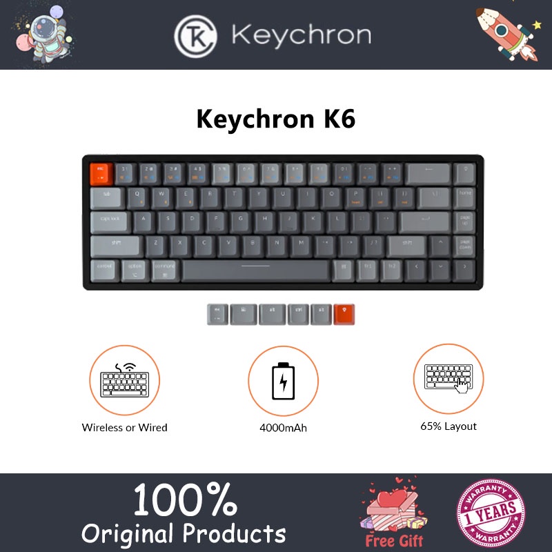 Keychron K6 True Wireless Bluetooth 65% RGB Mechanical Keyboard ...