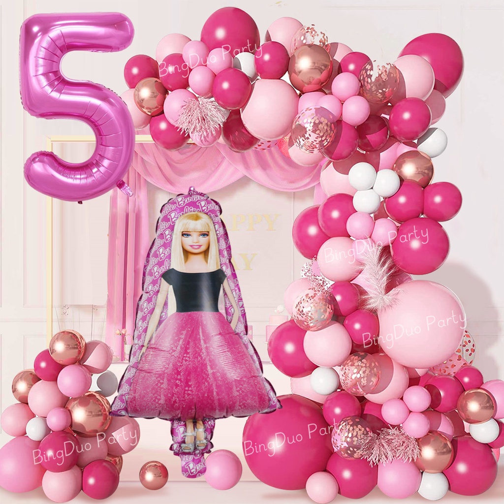 67/68pcs Barbie Theme Balloons Set 32"Pink Number Macaroon Latex ...