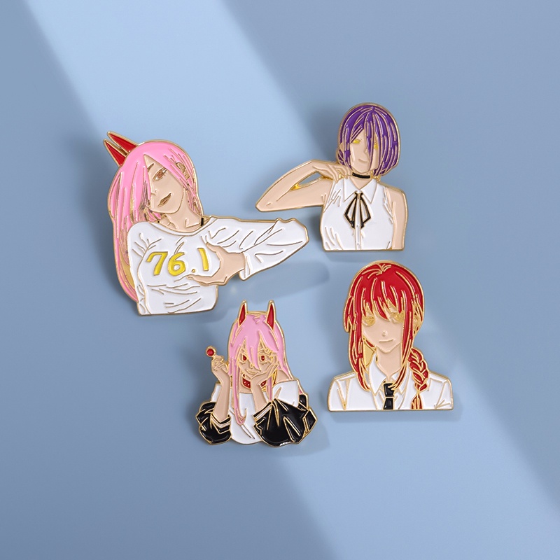 Chainsaw Man Enamel Pins Cartoon Makima Pochita Denji Figure Brooch