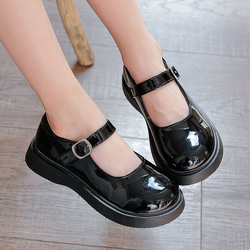 Korean Style Simple Black School Shoes for Girls Glossy Leather Soft ...