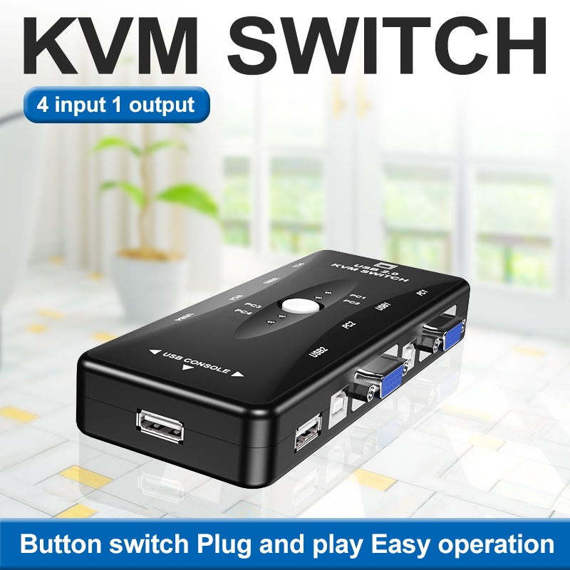 4 Port VGA KVM Switch 1080P USB2.0 VGA Splitter Mouse Keyboard Printer ...