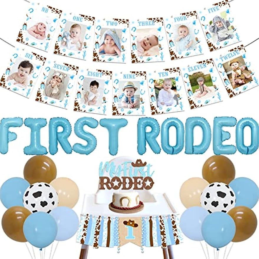 First Rodeo Birthday Party Decorations Boy Blue - Monthly Photo Banner ...