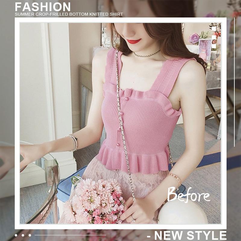 Summer Midriff-baring Suspended Tank Top Wearing Ruffle Edge Bottom ...