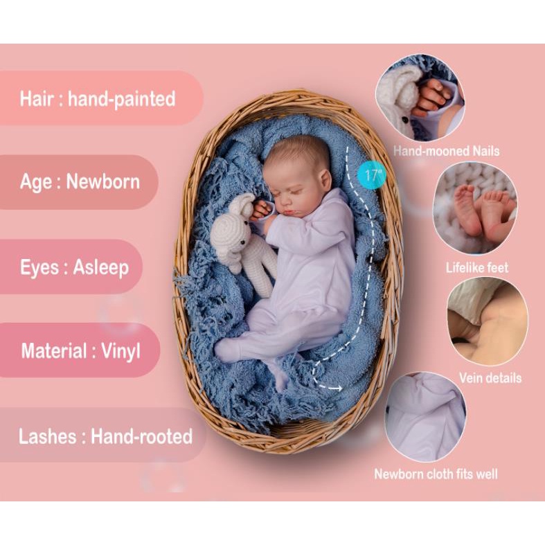 Lifelike 20inch Reborn Baby Doll Pure Hand-Painted Simulation Soft ...