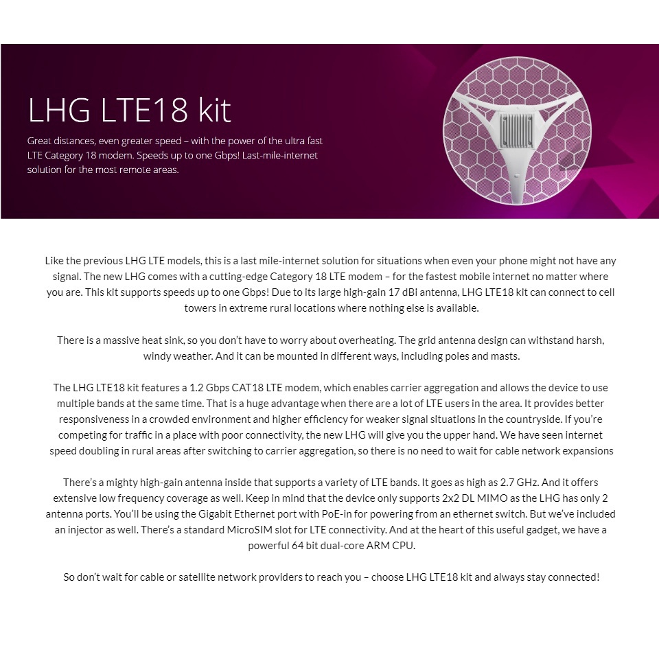 MikroTik LHG LTE18 Kit - CAT18 3G 4G LTE Modem & Antenna Last-mile ...