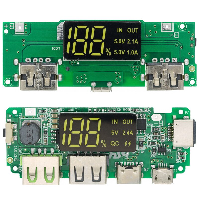 LED Dual USB 5V 2.4A Micro/Type-C USB Mobile Power Bank 18650 Charging Module Lithium Battery ...